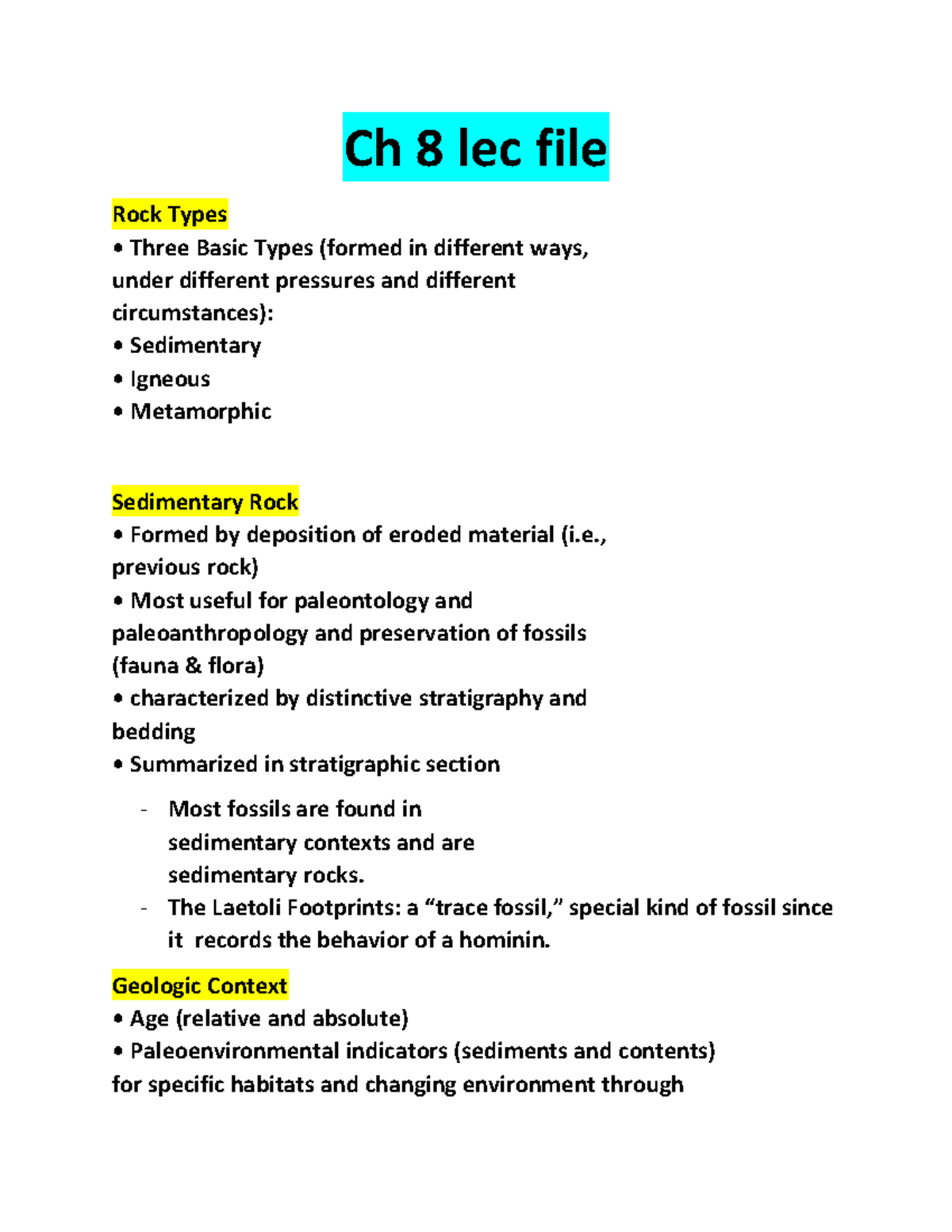 Bioanthro 8,8, and 10 - Richard Wolf, lecture notes - Ch 8 lec file ...
