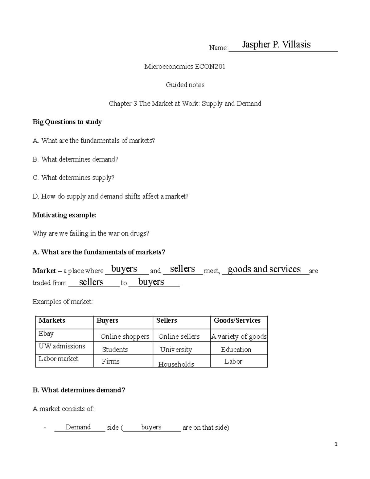Guided Notes Ch 3 The market at work - Name ...