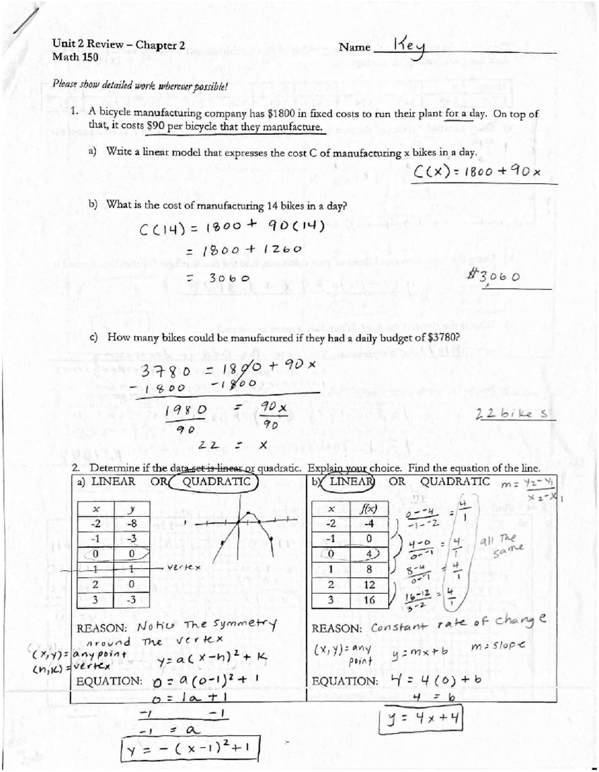 Math 150 Chapter 2 Review Solns - Unit 2 Review Chapter 2 Name Math 150 ...