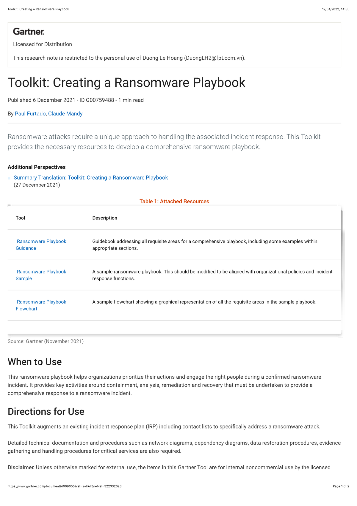 Toolkit Creating a Ransomware Playbook - Tư duy công nghệ - HUST - Studocu