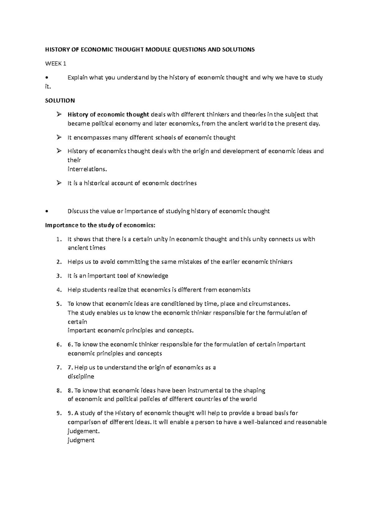 History OF Economic Thought Module Questions AND Solutions - HISTORY OF ...