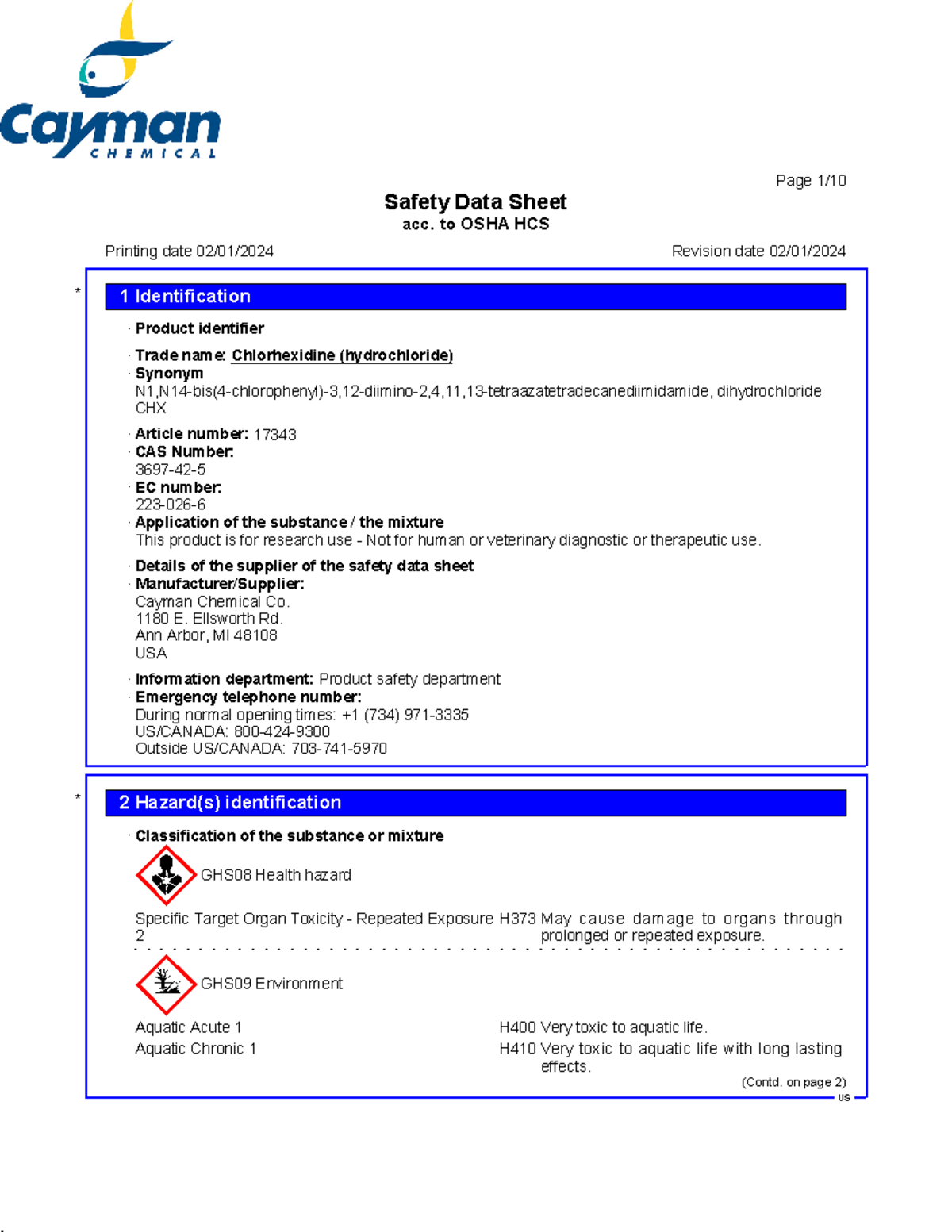 SDS Chlorhexidine - Safety Data Sheet acc. to OSHA HCS Printing date 02/01/2024 Revision date 02 ...