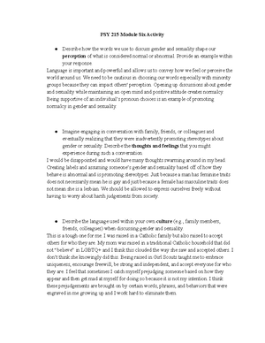 PSY 215 Module Three Activity - PSY 215 Module Three Activity Part One ...