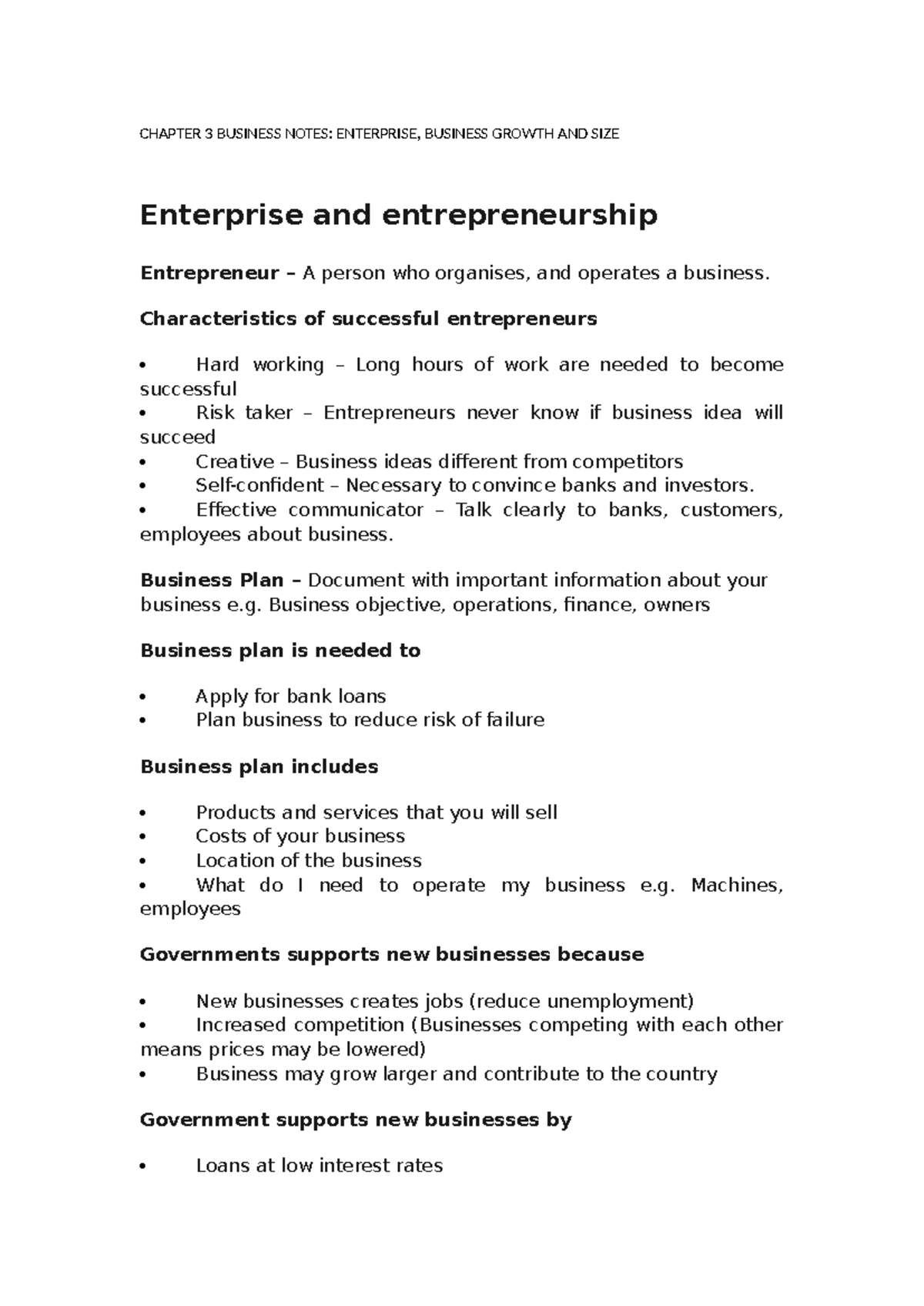 Chapter 3 Busin - CHAPTER 3 BUSINESS NOTES: ENTERPRISE, BUSINESS GROWTH ...