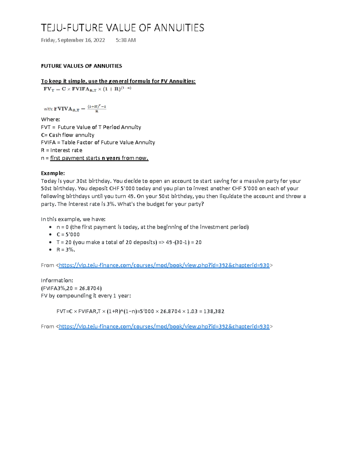 FIN402- Future Value OF Annuities - FUTURE VALUES OF ANNUITIES To keep ...