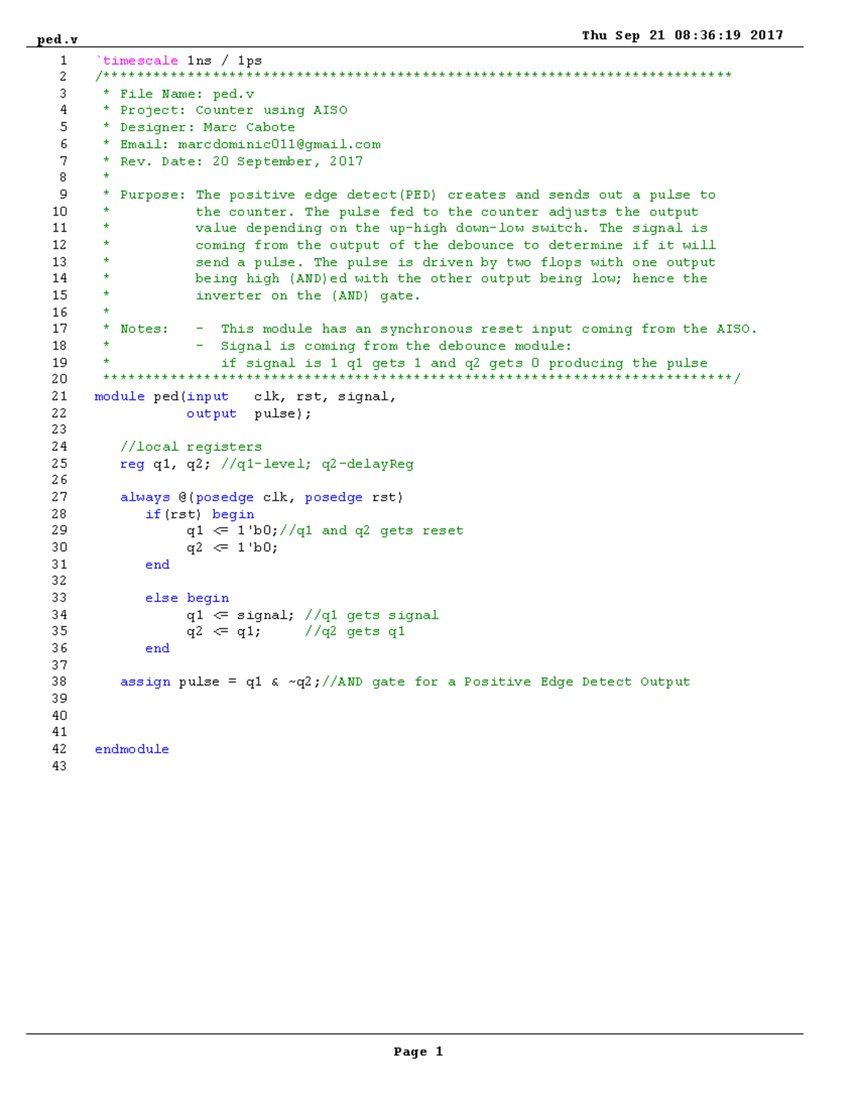 Ped - Positive Edge detection code for the counter project without the ...