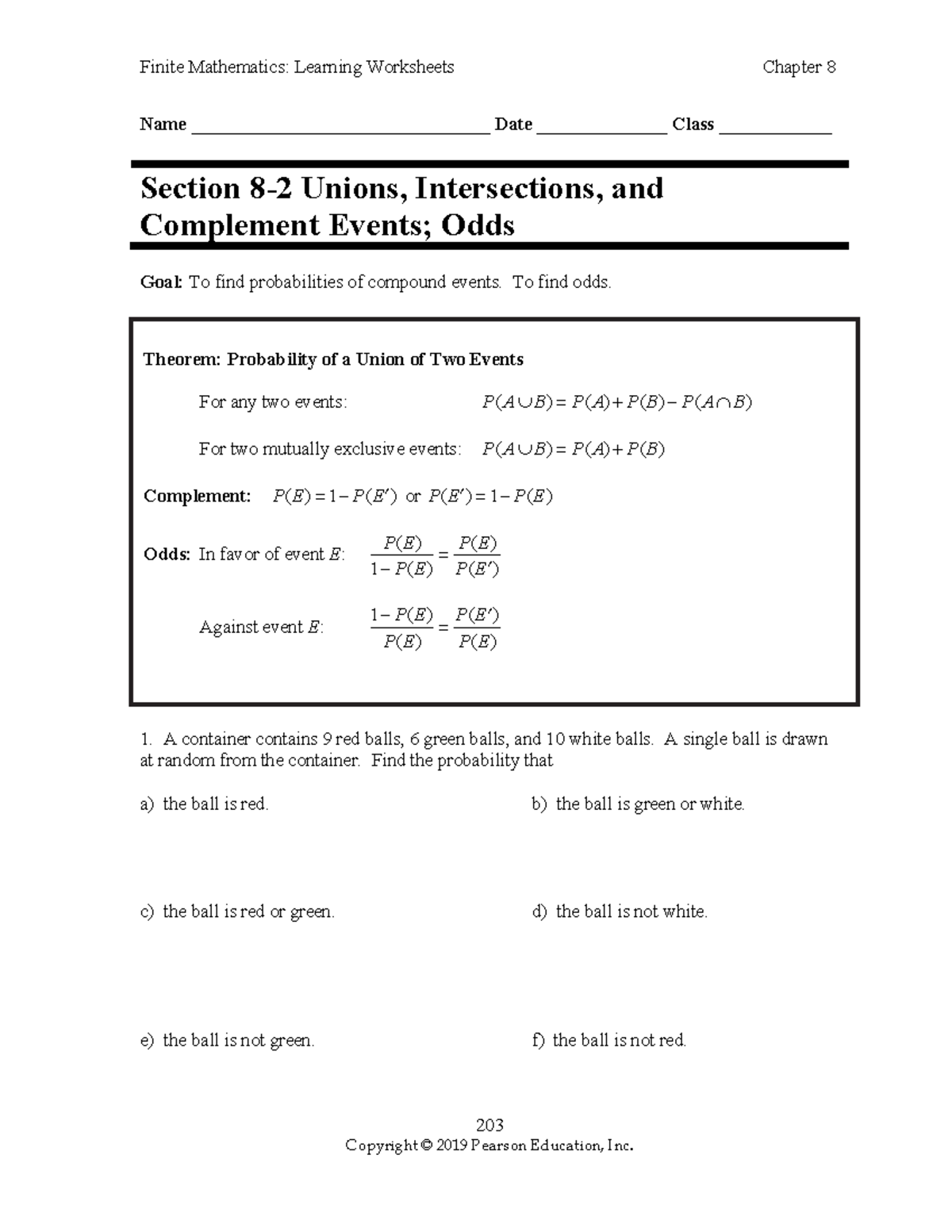 8.2 answers - Finite Mathematics: Learning Worksheets Chapter 8 Name ...