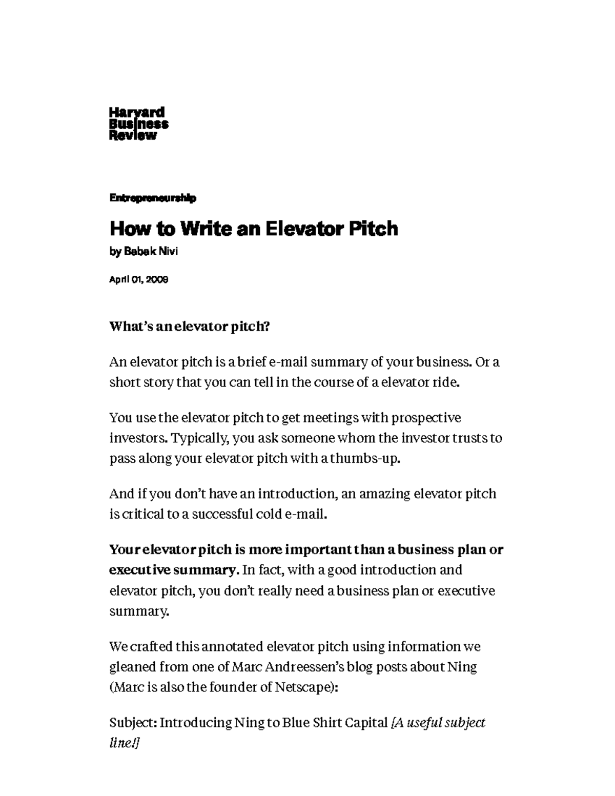 How to Write an Elevator Pitch - Entrepreneurship How to Write an ...