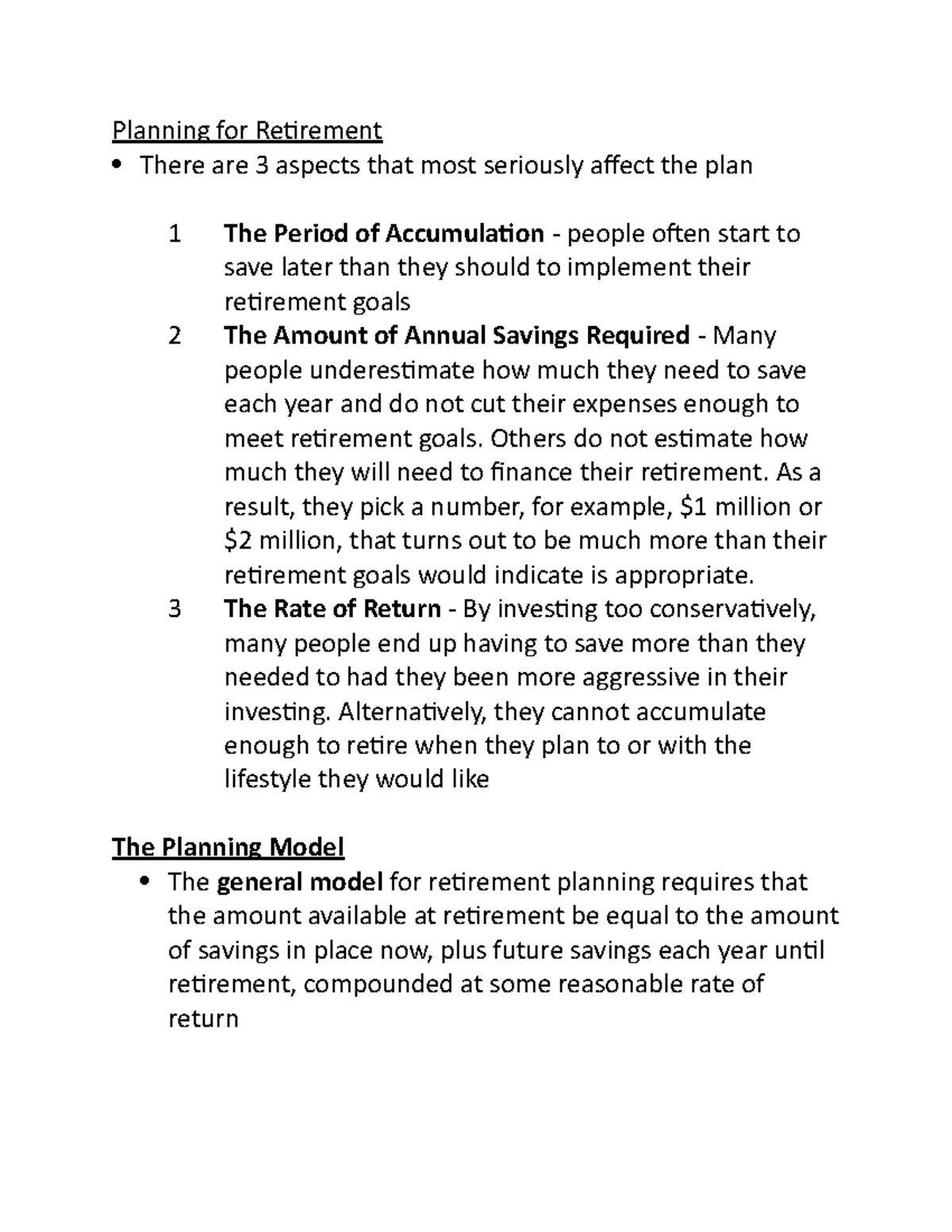 Class Notes (Planning for Retirement) RLB - Planning for Retirement ...
