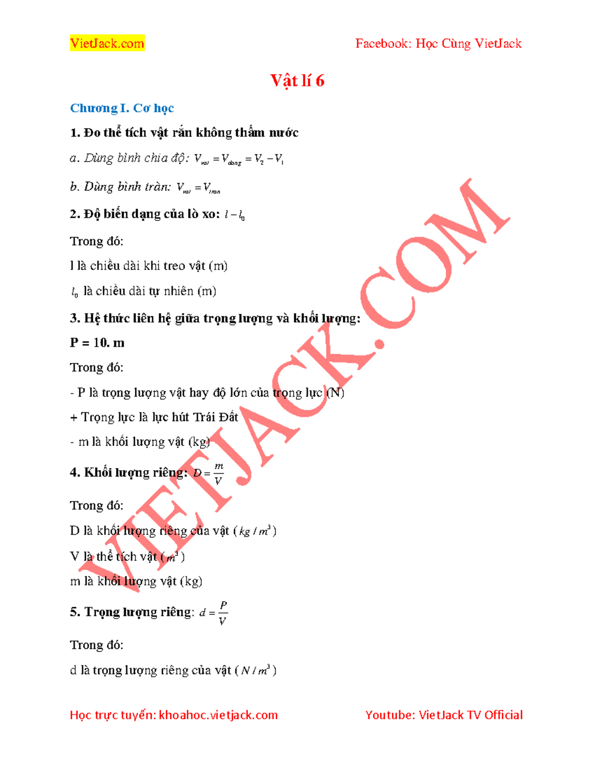 Tong hop kien thuc cong thuc vat li 6 - VietJack Facebook: Học Cùng ...