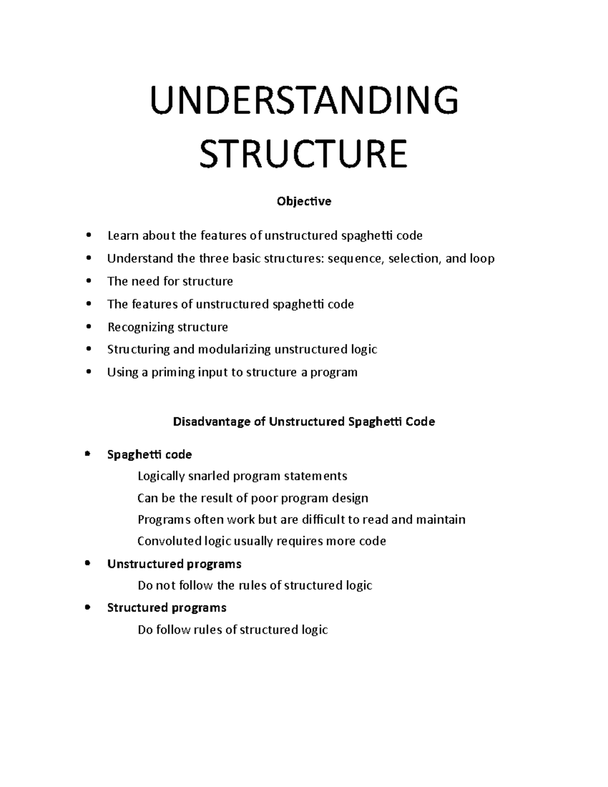 Understanding Structure - UNDERSTANDING STRUCTURE Objective Learn about the features of - Studocu