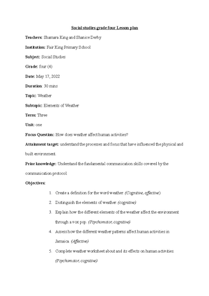 Final Group 1 Social Studies Lesson Plan September 2022 - Grade: 6 ...