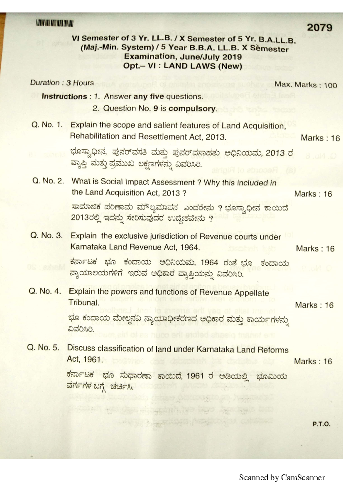 June2019 - KSLU Question Paper - (nm 0 A 2079 Vi Semester of 3 Yr. LL ...