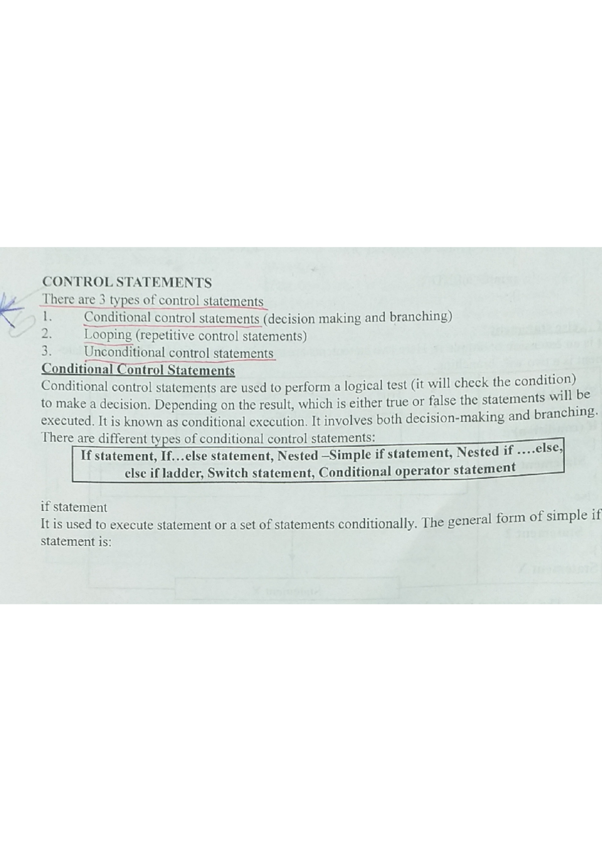 Control Statements - BCA (UNIX and C L language ) - Studocu