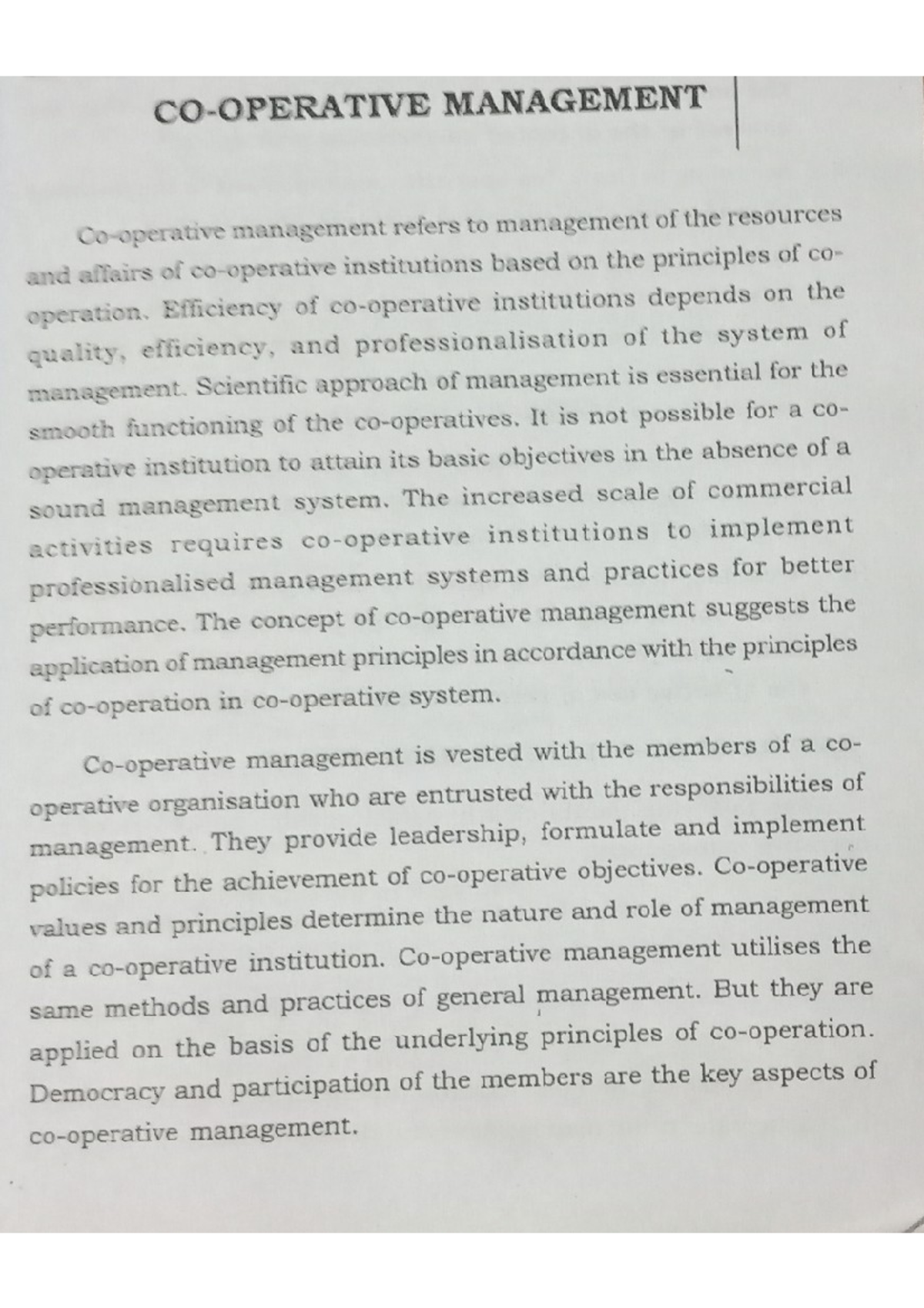Co-operative Management - B.com finance and taxition - Studocu
