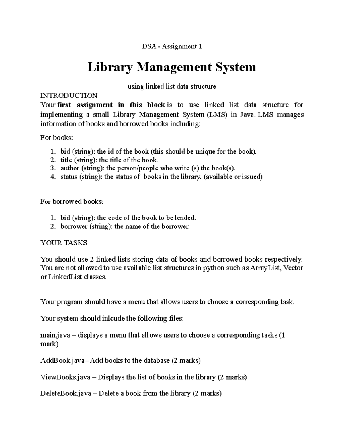 Assignment 1 - lap thay nhatna - DSA - Assignment 1 Library Management System using linked list ...