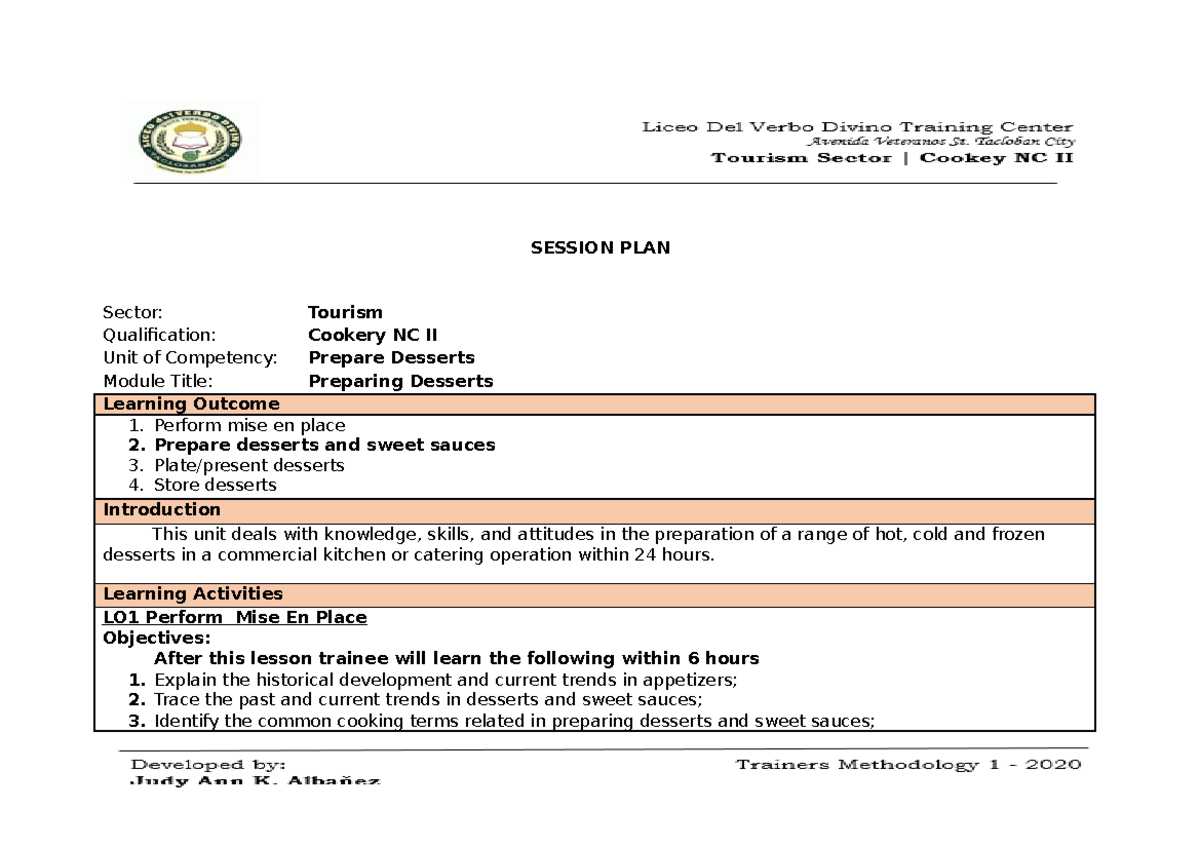 Session PLAN Sector Tourism Qualificatio - SESSION PLAN Sector: Tourism ...