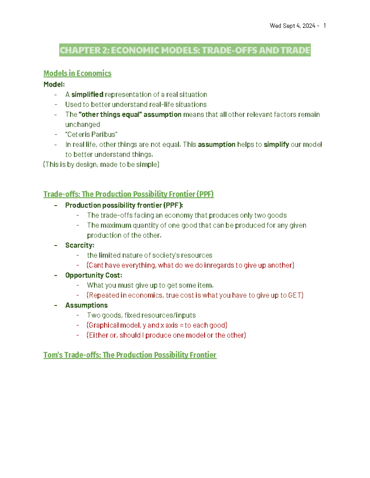 ECN 104 - Chapter 2 Economic Models Trade-offs and Trade - CHAPTER 2 ...
