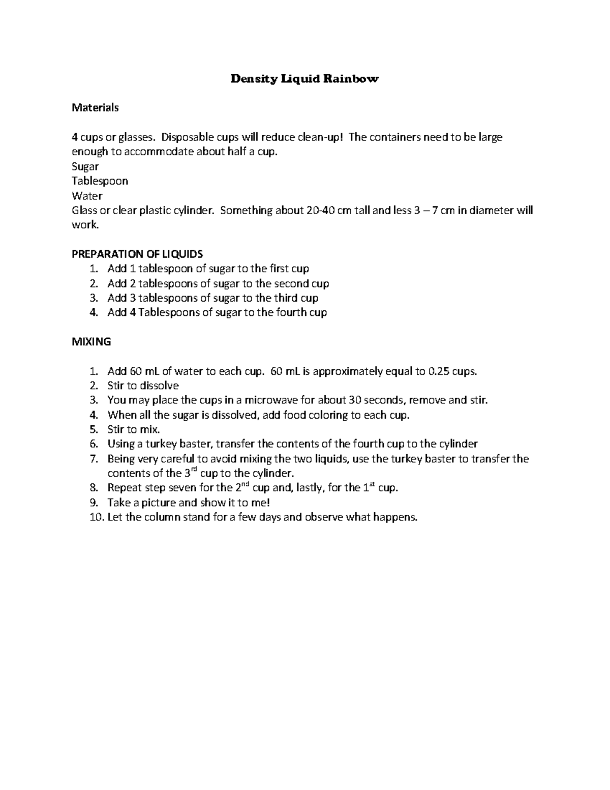 Density Liquid Rainbow - Density Liquid Rainbow Materials 4 cups or ...