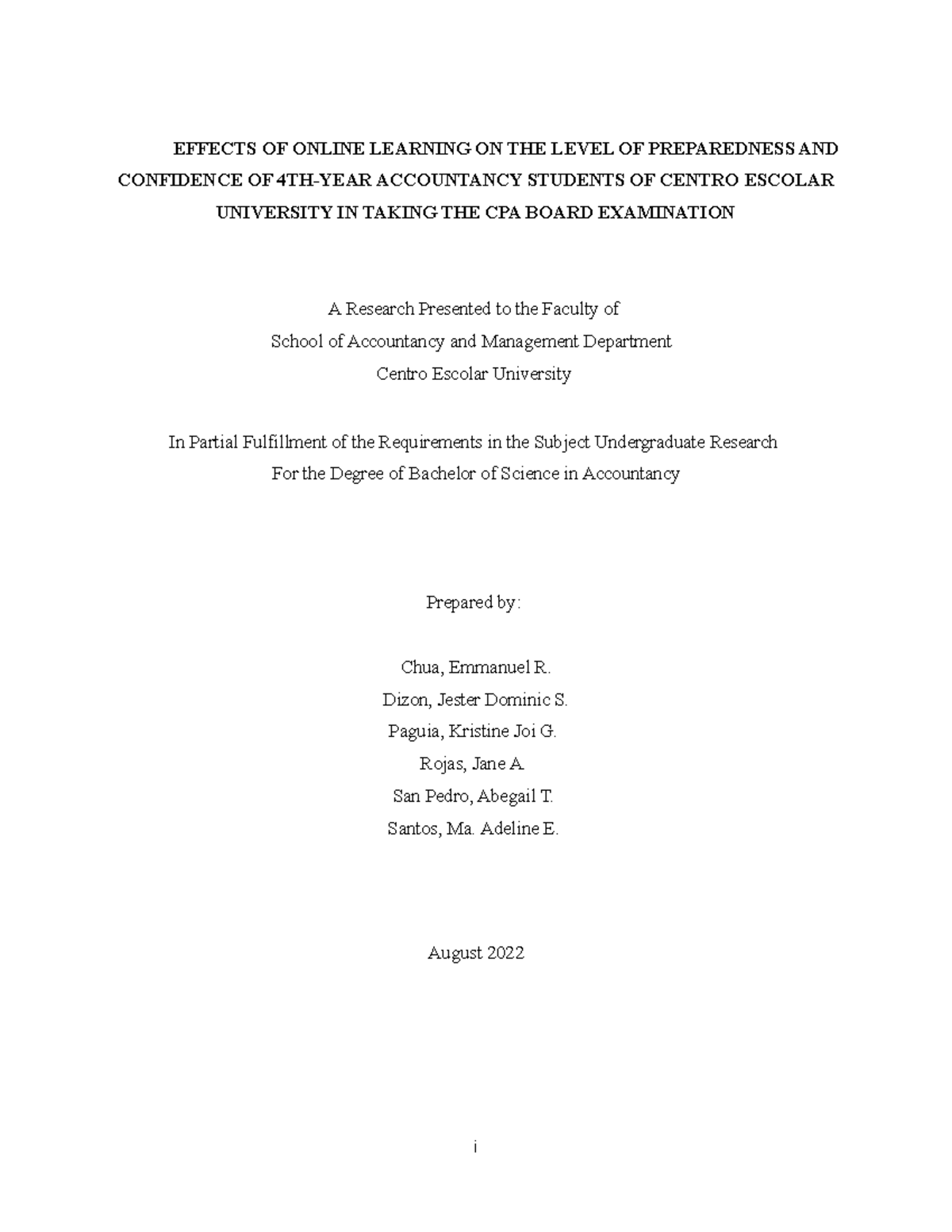 Undergraduate-Research v3 - EFFECTS OF ONLINE LEARNING ON THE LEVEL OF ...