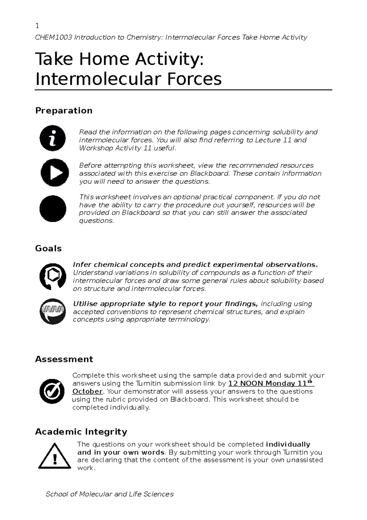 2022 S2 CHEM1003 Takehome Intermolecular Forces - CHEM1003 Introduction ...