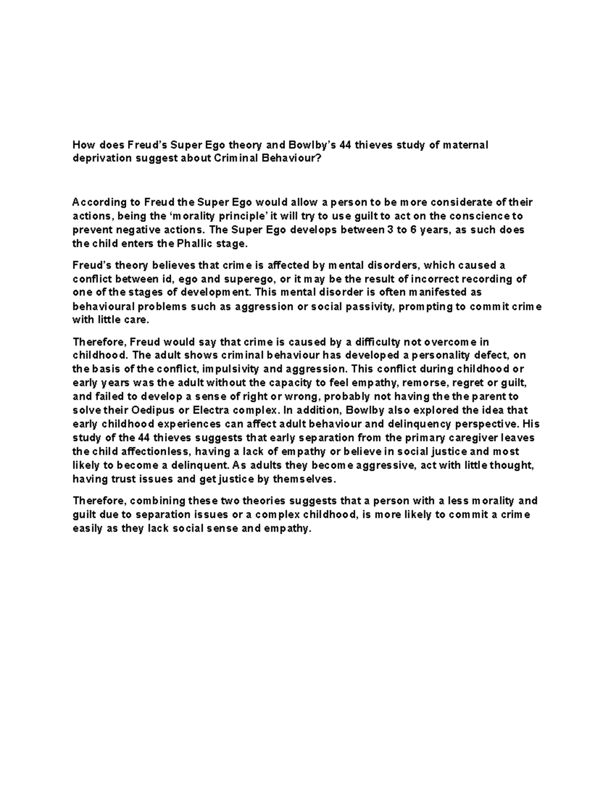 Freud x Bowlby - How does Freud’s Super Ego theory and Bowlby’s 44 ...