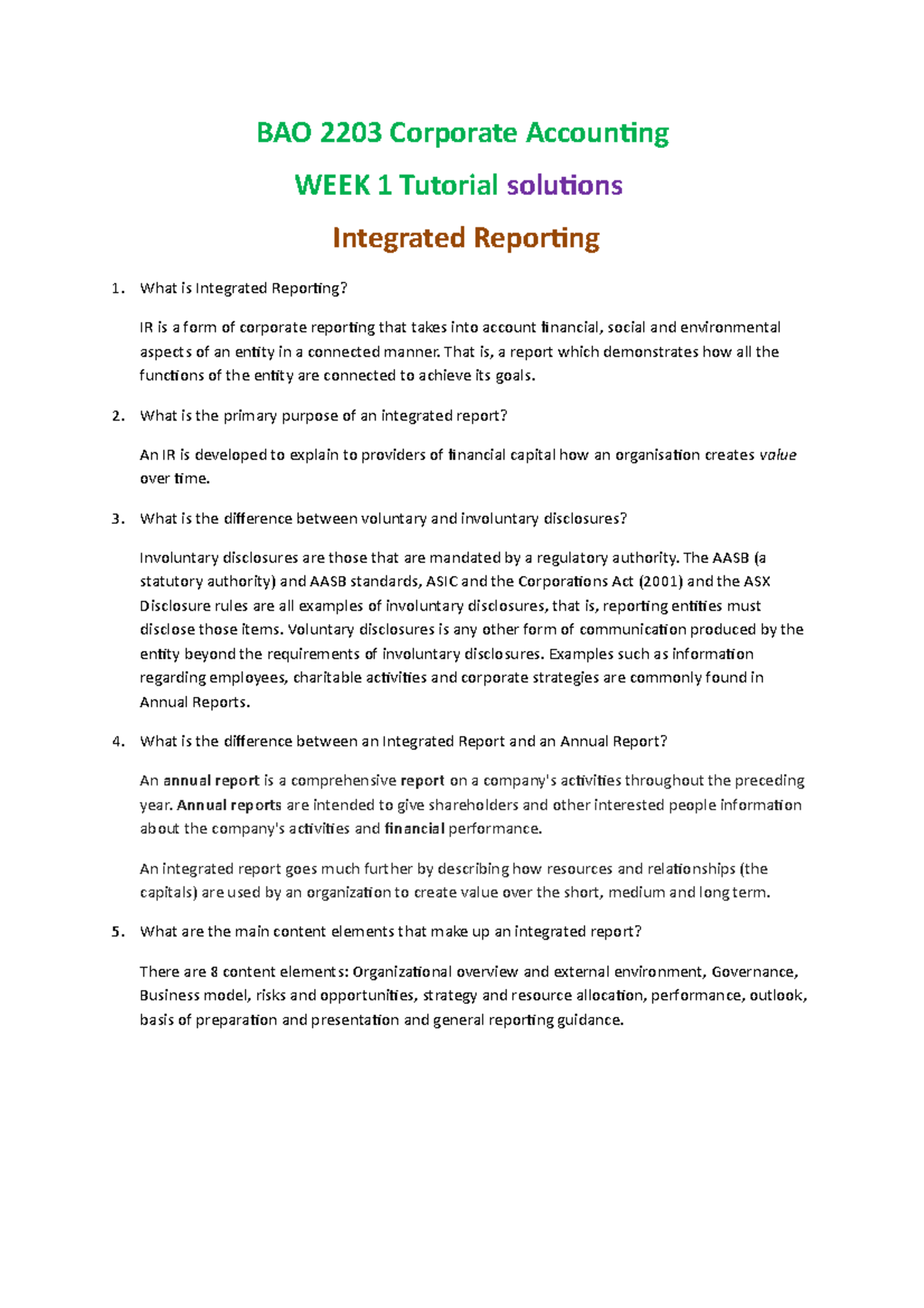 Week 1 tutorial solutions - BAO 2203 Corporate Accounting WEEK 1 ...