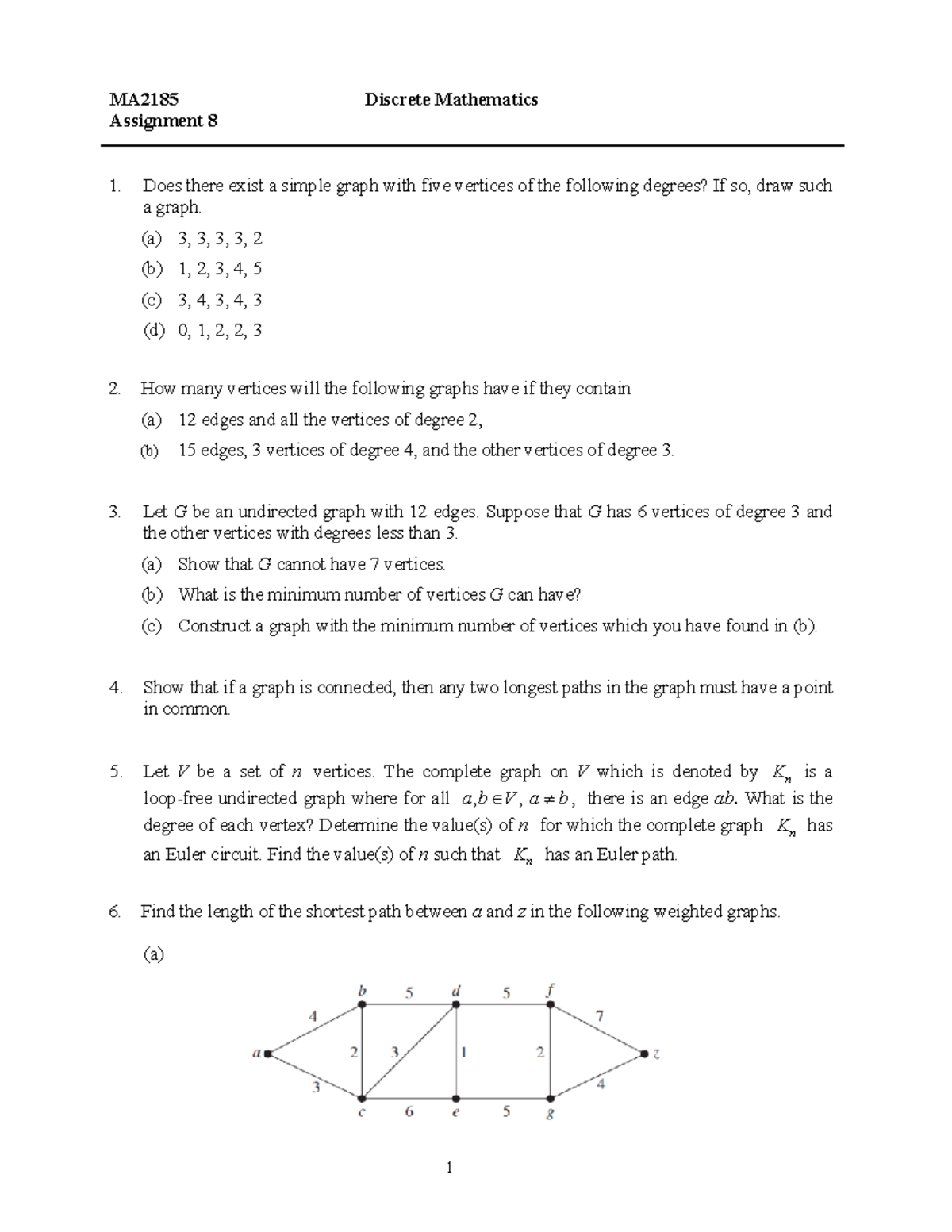 Assignment 8 Tutorial 1 Ma2 185 Discrete Mathematics Assignment 8 Does There Exist A Simple
