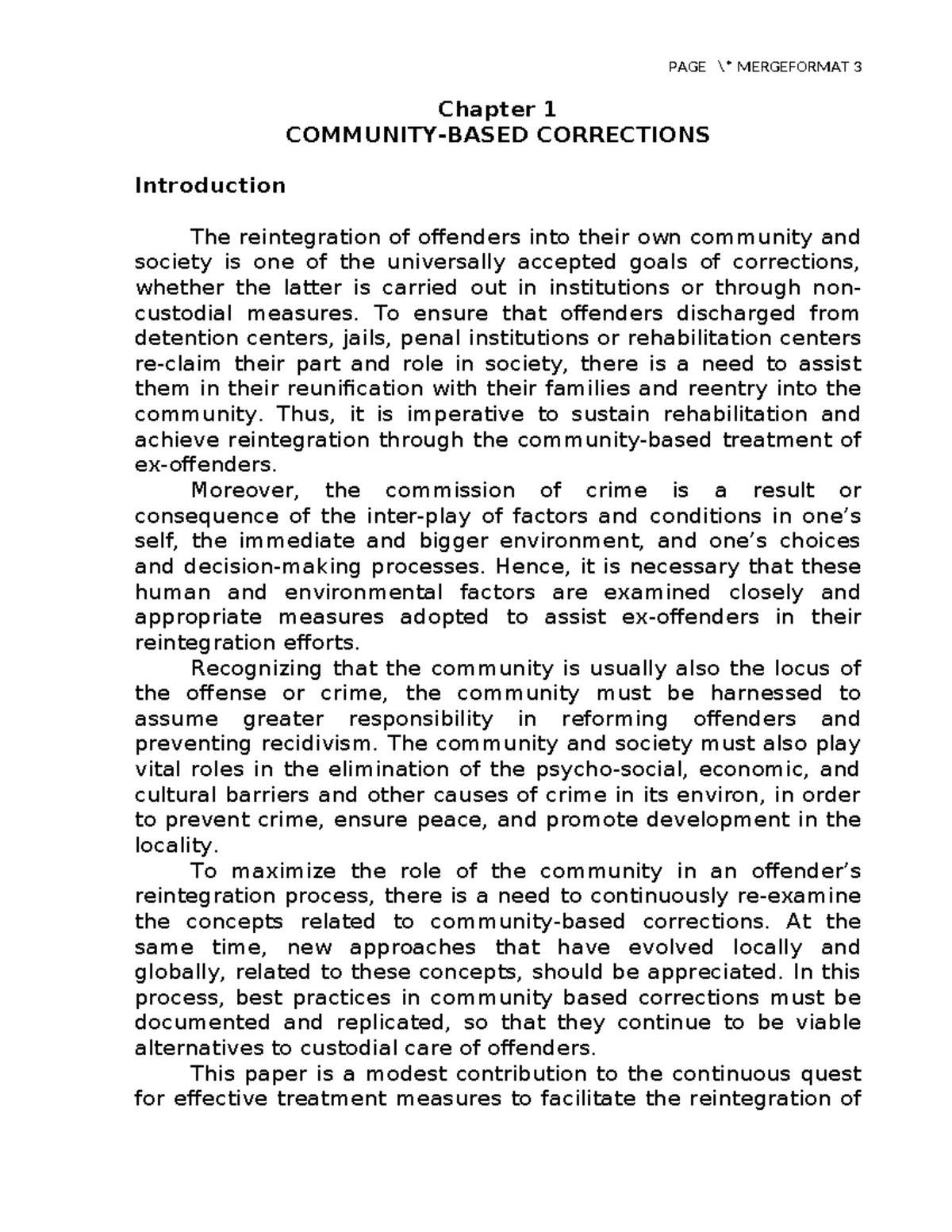 Chapter 1 Community-Based Corrections - Chapter 1 COMMUNITY-BASED CORRECTIONS Introduction The ...