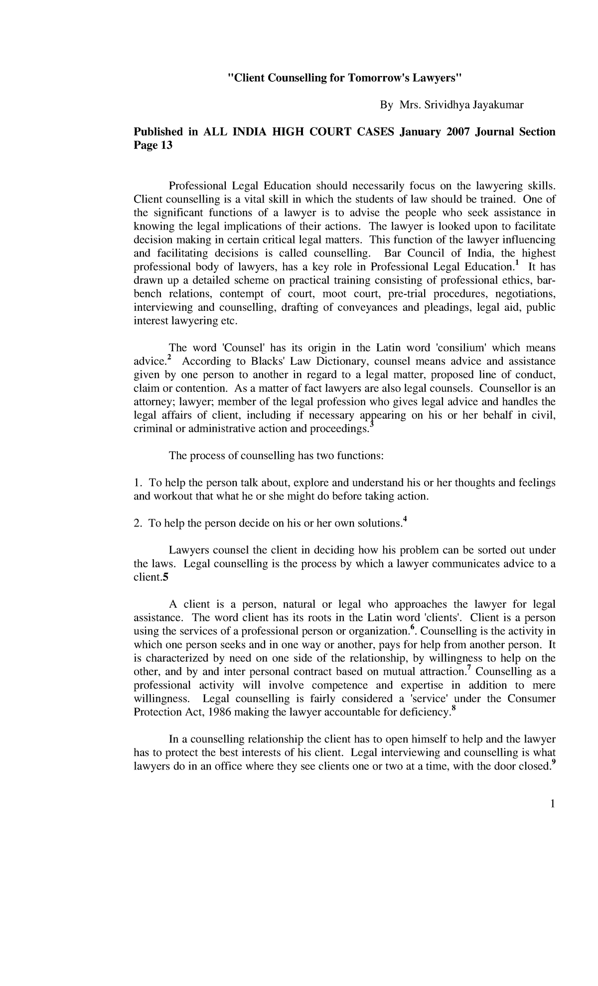 Client Counseling for Tomorrow - "Client Counselling for Tomorrow's ...