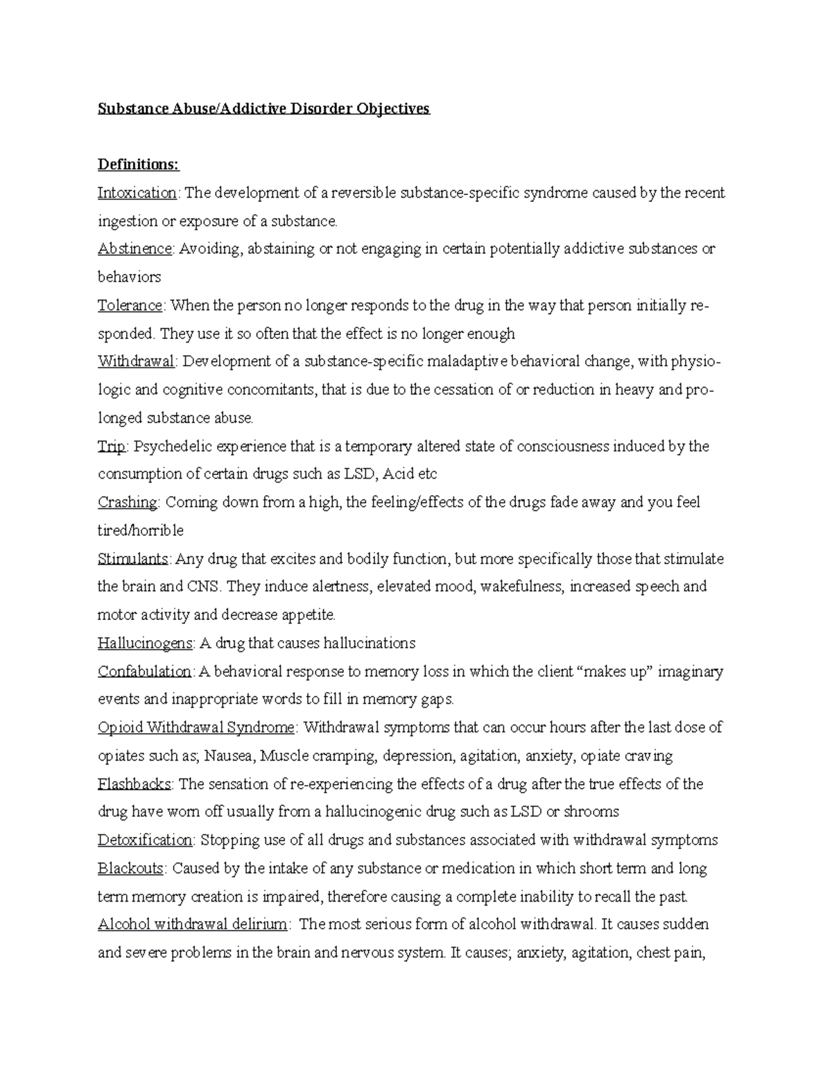 Substance abuse WRD - Substance Abuse/Addictive Disorder Objectives ...