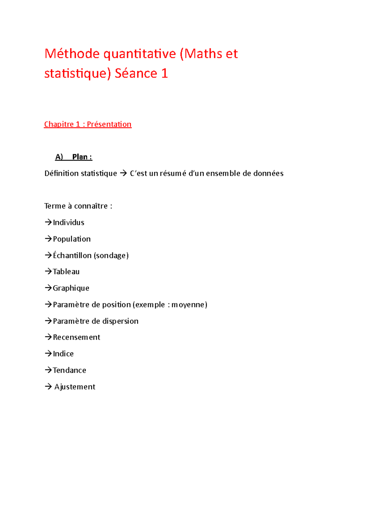 Méthode quantitative séance 1 - Méthode quantitative (Maths et ...