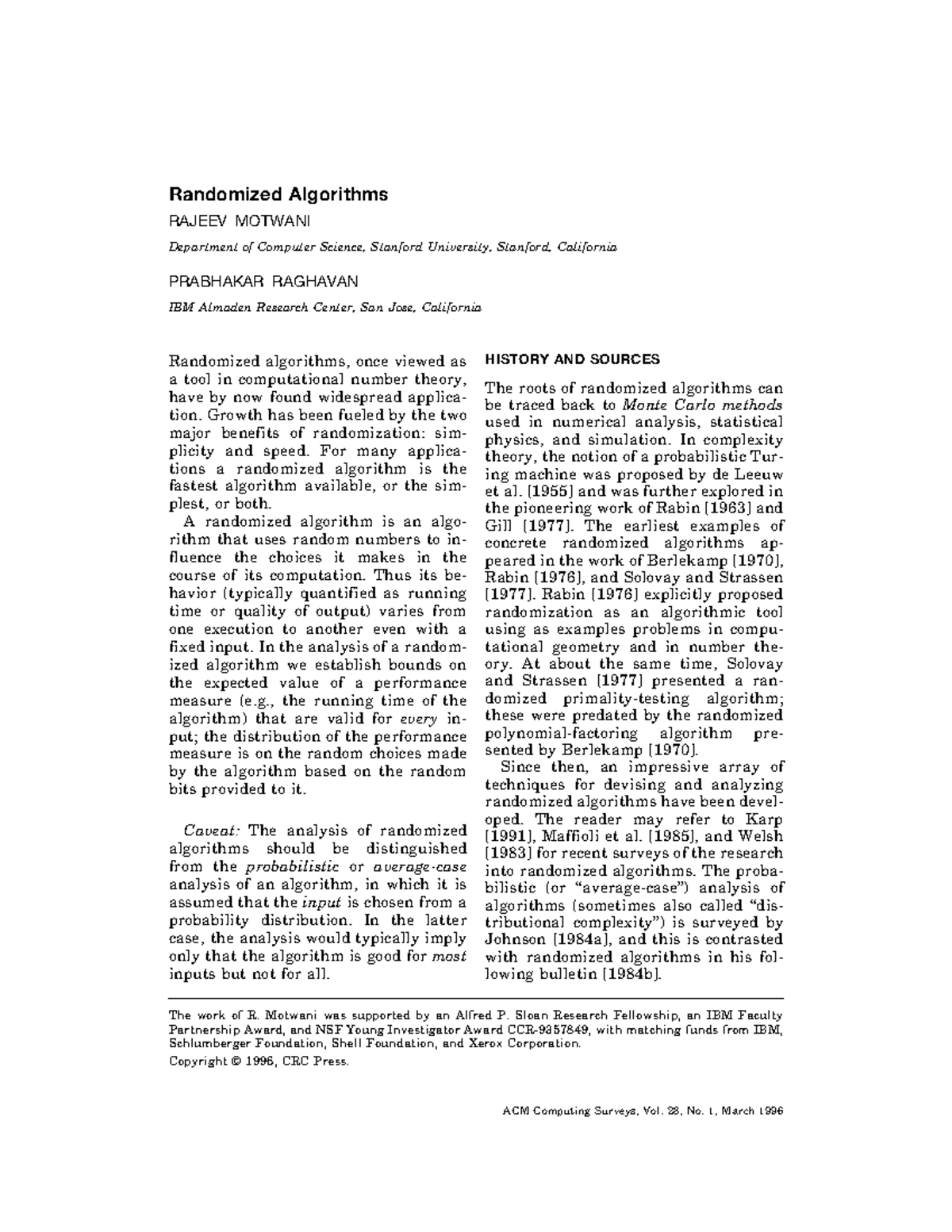 NITR Motwani Randomized - Randomized Algorithms RAJEEV MOTWANI Department of Computer Science ...