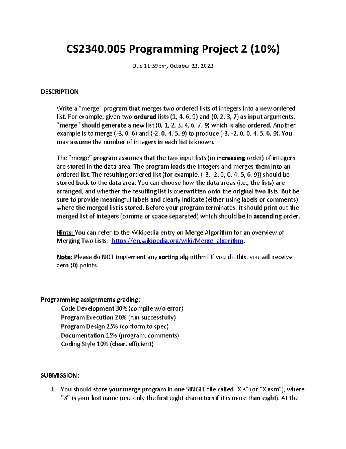 PRJ2 CS 2340.005 Insturctions 2023-10-10 19 43 15 - CS2340 Programming Project 2 (10%) Due 11 ...