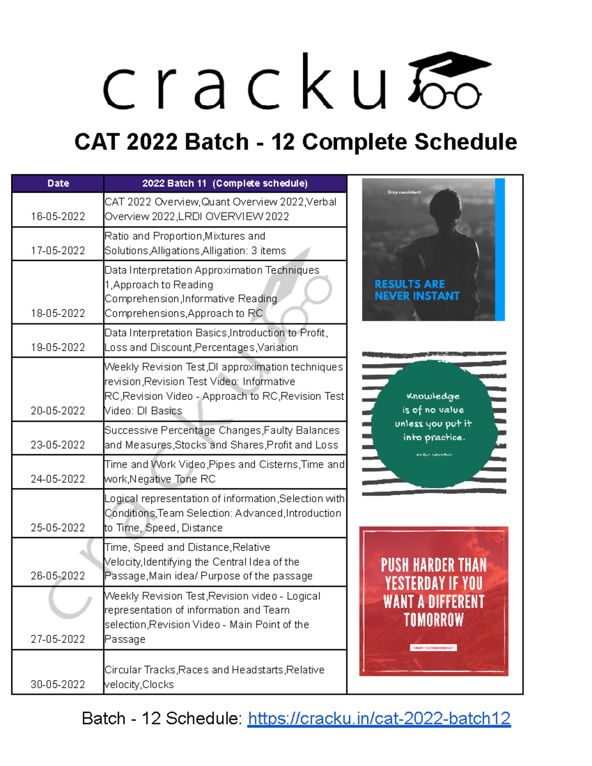 CAT 2022 Batch 12 Complete Schedule - CAT 2022 Batch - 12 Complete ...