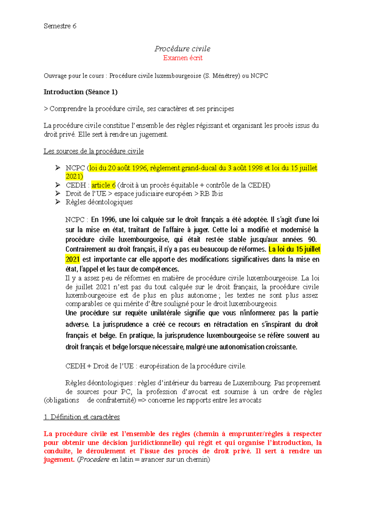 Procédure civile - Procédure civile Examen écrit Ouvrage pour le cours : Procédure civile - Studocu