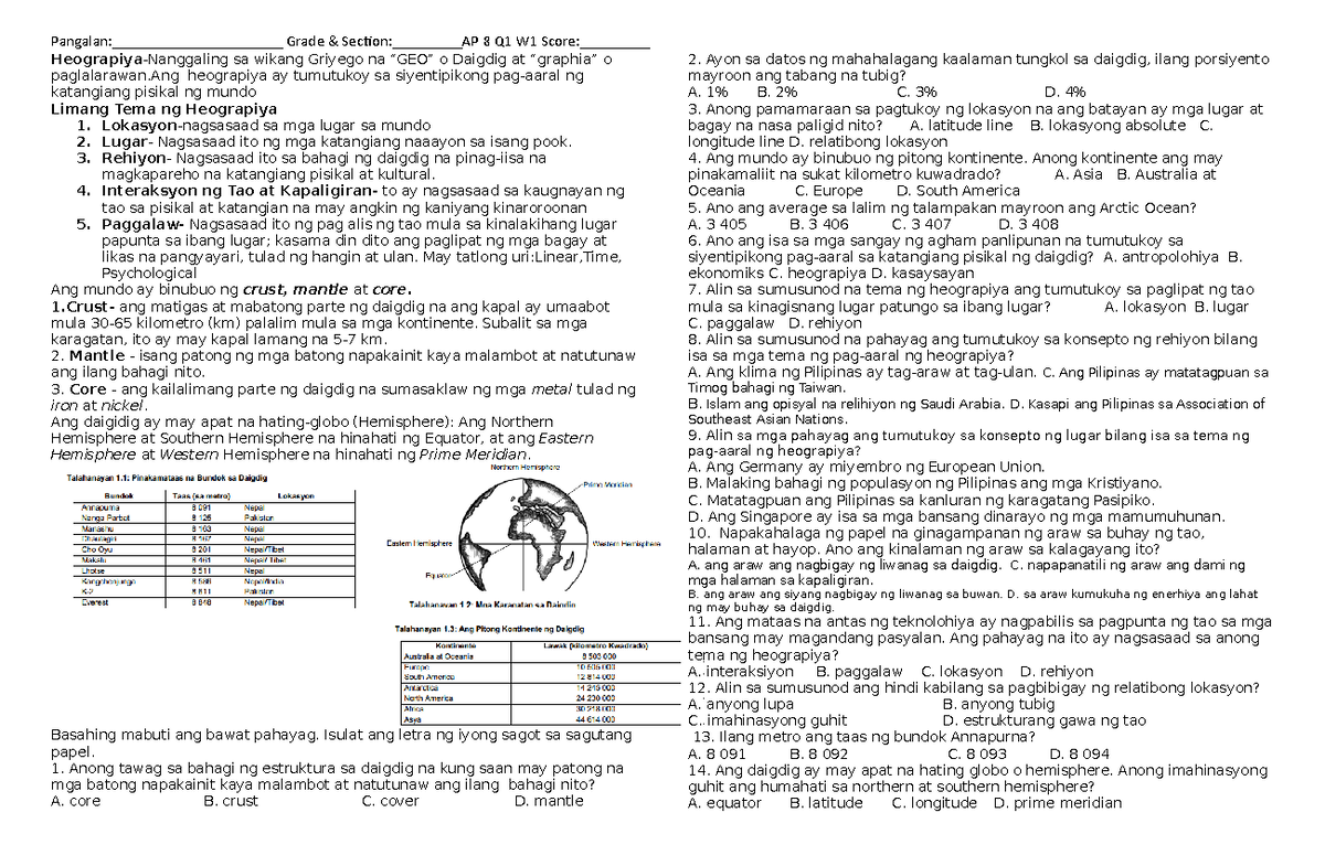 AP 8 Q1 W1 - Learning Activity sheets - Pangalan ...