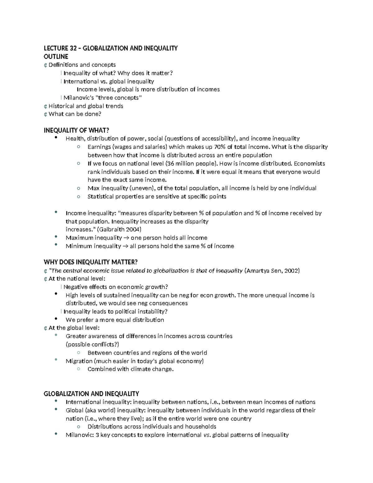 Lec 32 Geog Notes Lecture 32 Globalization And Inequality Outline ¢ Definitions And