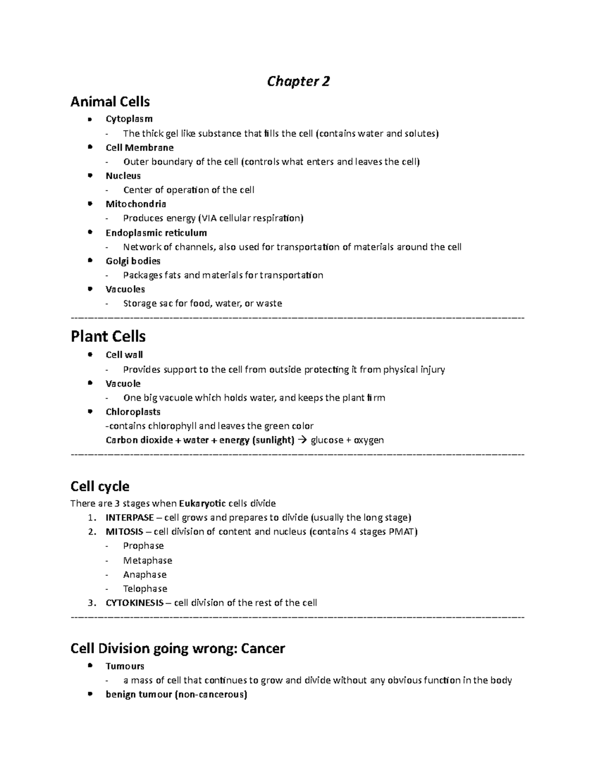 Biology notes - (everything that's need to know) - Chapter 2 Animal ...