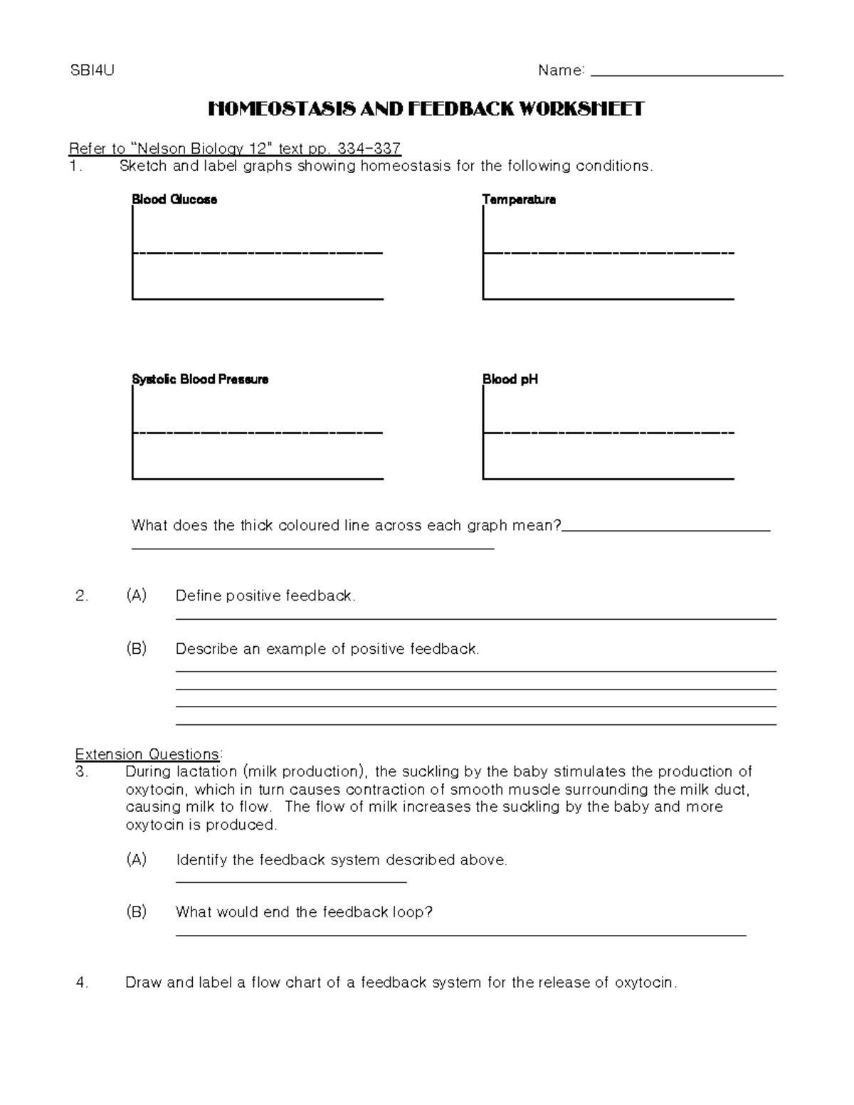 Homeostasis feedback worksheet - Refer to “Nelson Biology 12" text pp ...