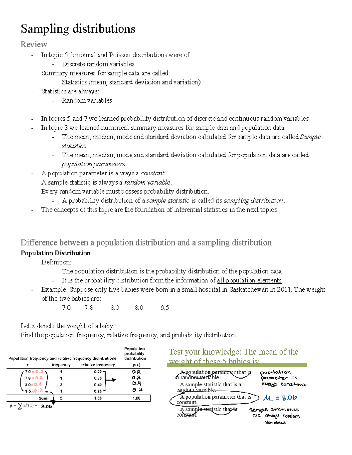 PLSC 214 Topic 8 - Professor: Krista Wilde - Sampling distributions Review In topic 5, binomial ...