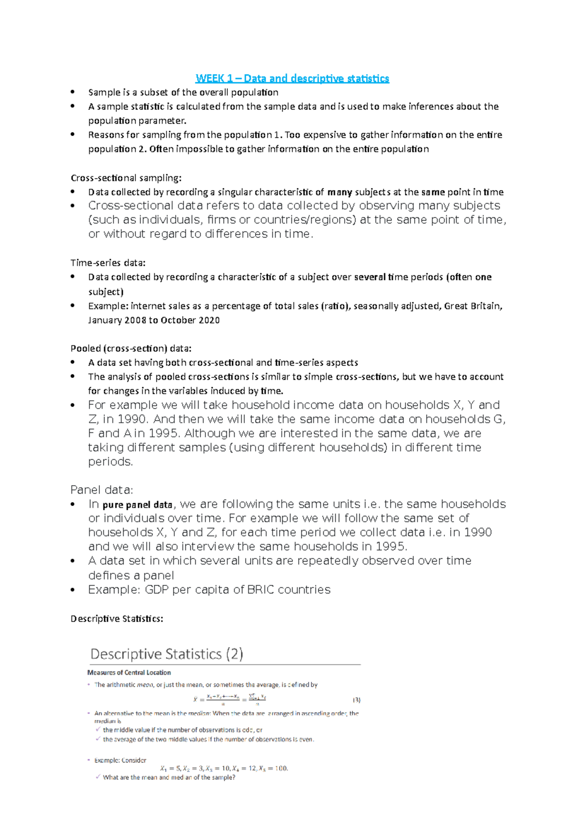Lecture Notes for A909 - WEEK 1 – Data and descriptive statistics ...
