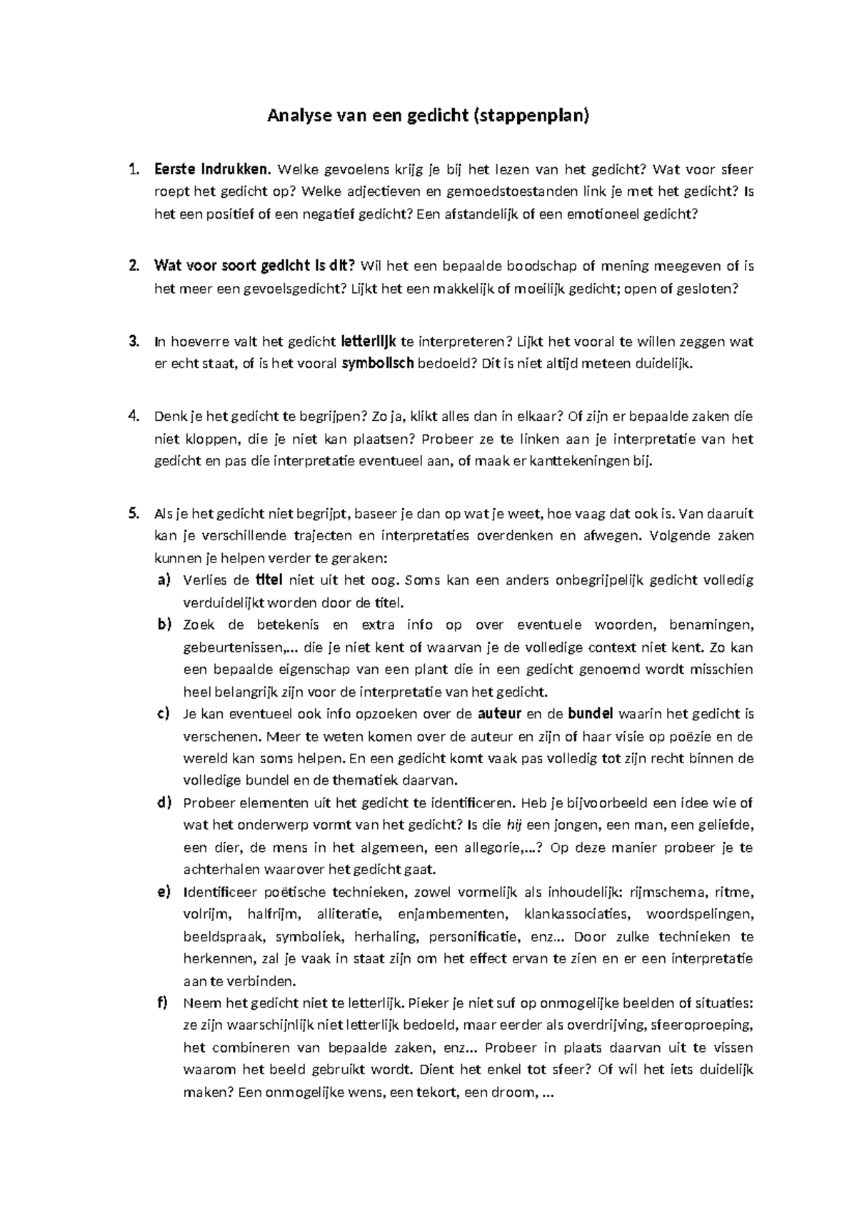 Analyse van een gedicht stappenplan - Eerste indrukken. Welke gevoelens krijg je bij het lezen ...