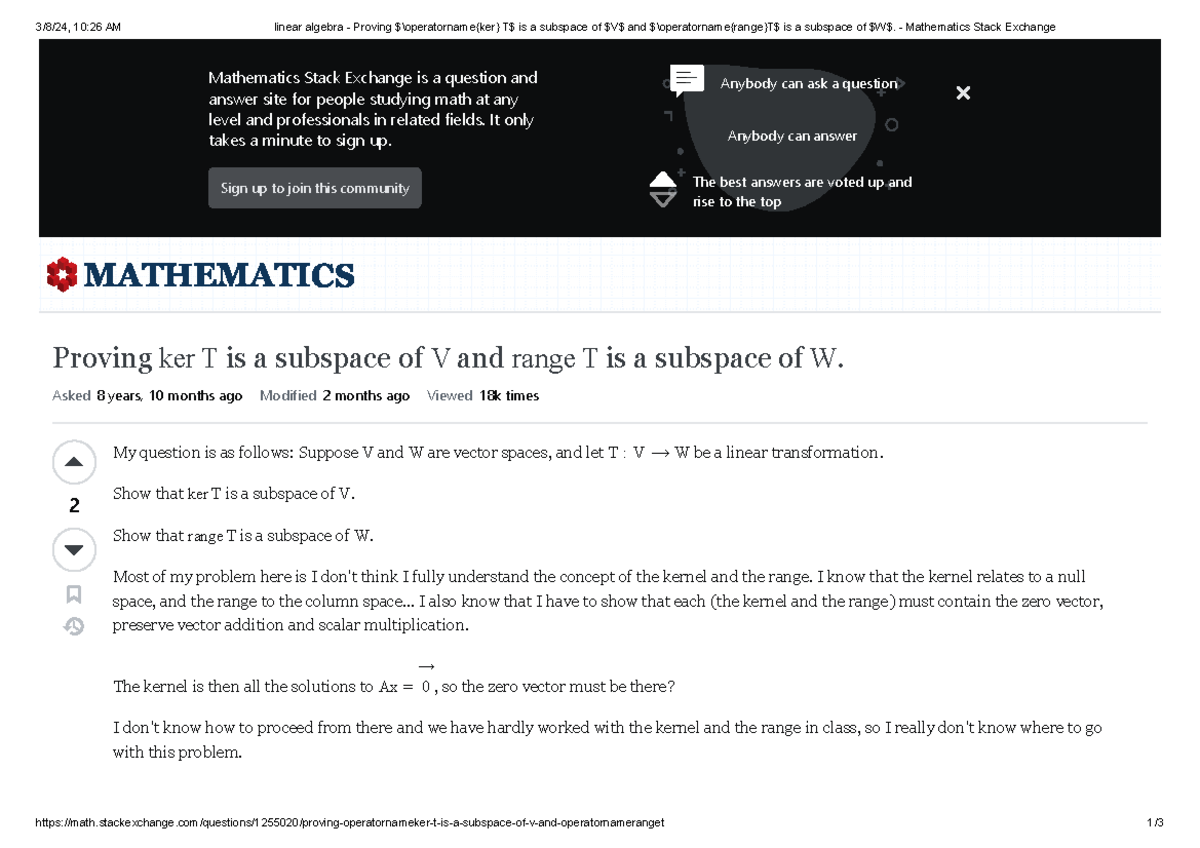 Linear transformation - 3/8/24, 10:26 AM linear algebra - Proving ...