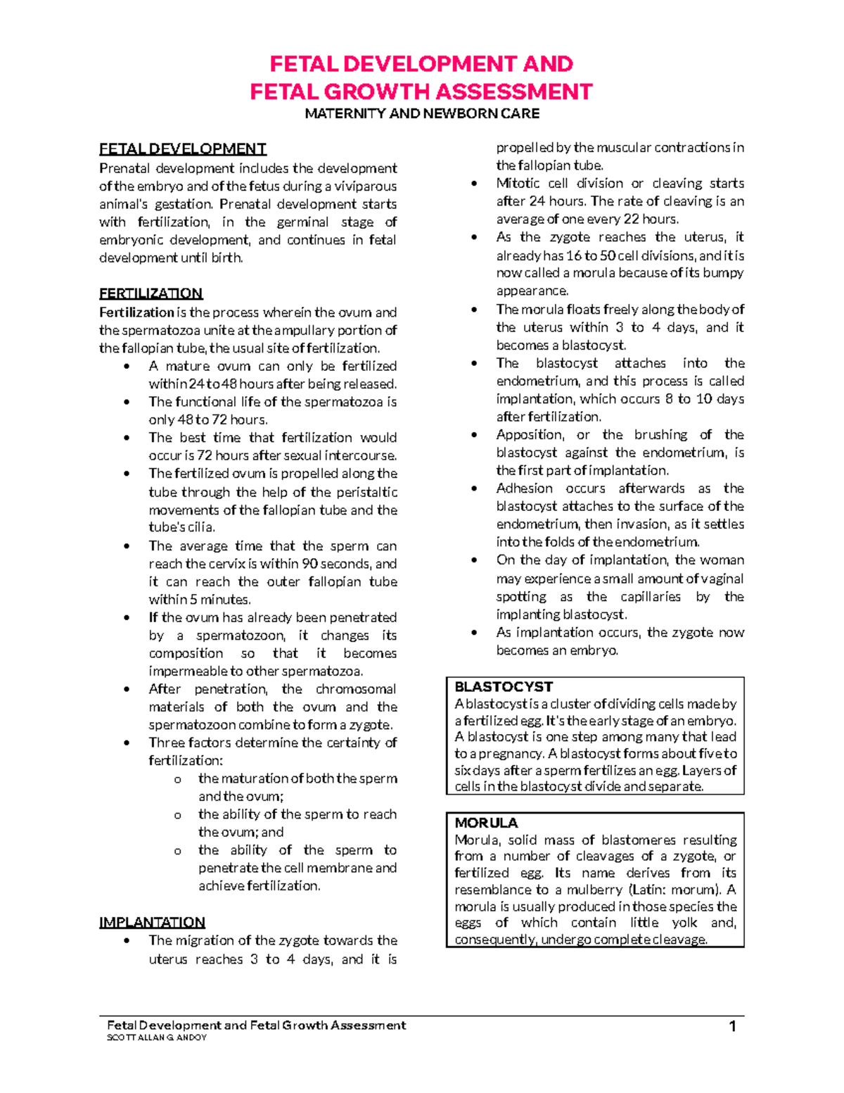Fetal Development and Fetal Growth Assessment - FETAL DEVELOPMENT AND ...