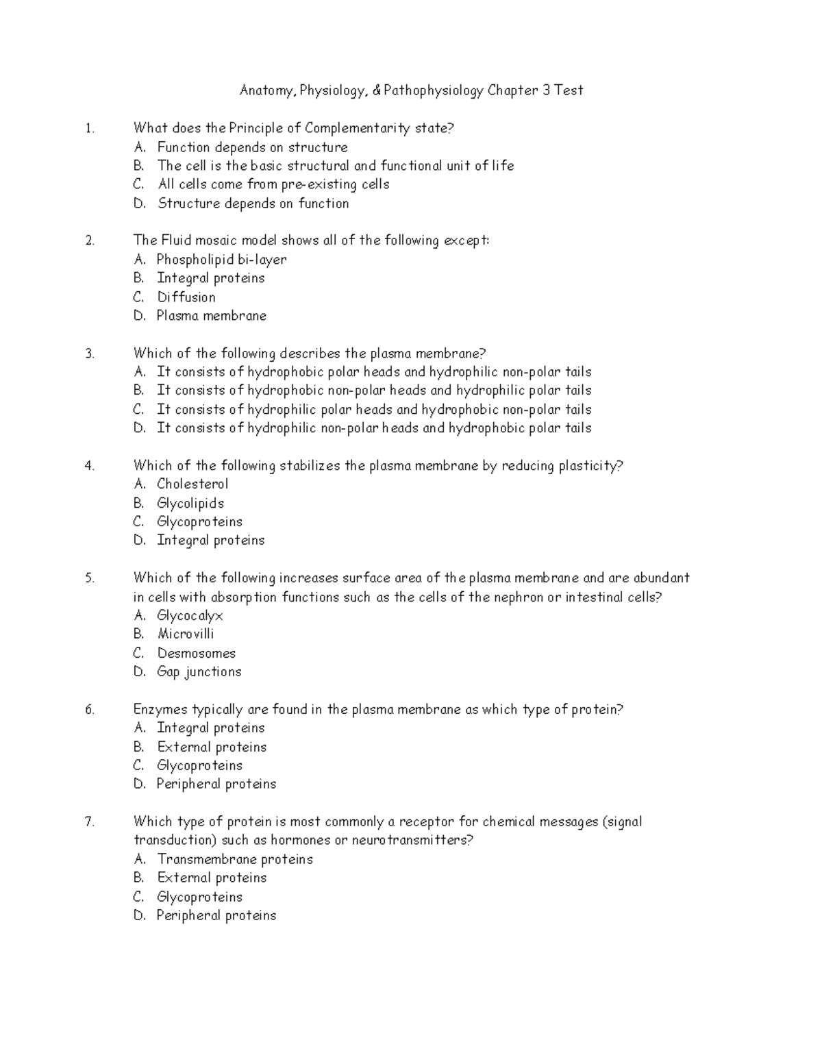 Chapter 3TEST praCTICE - Anatomy, Physiology, & Pathophysiology Chapter ...