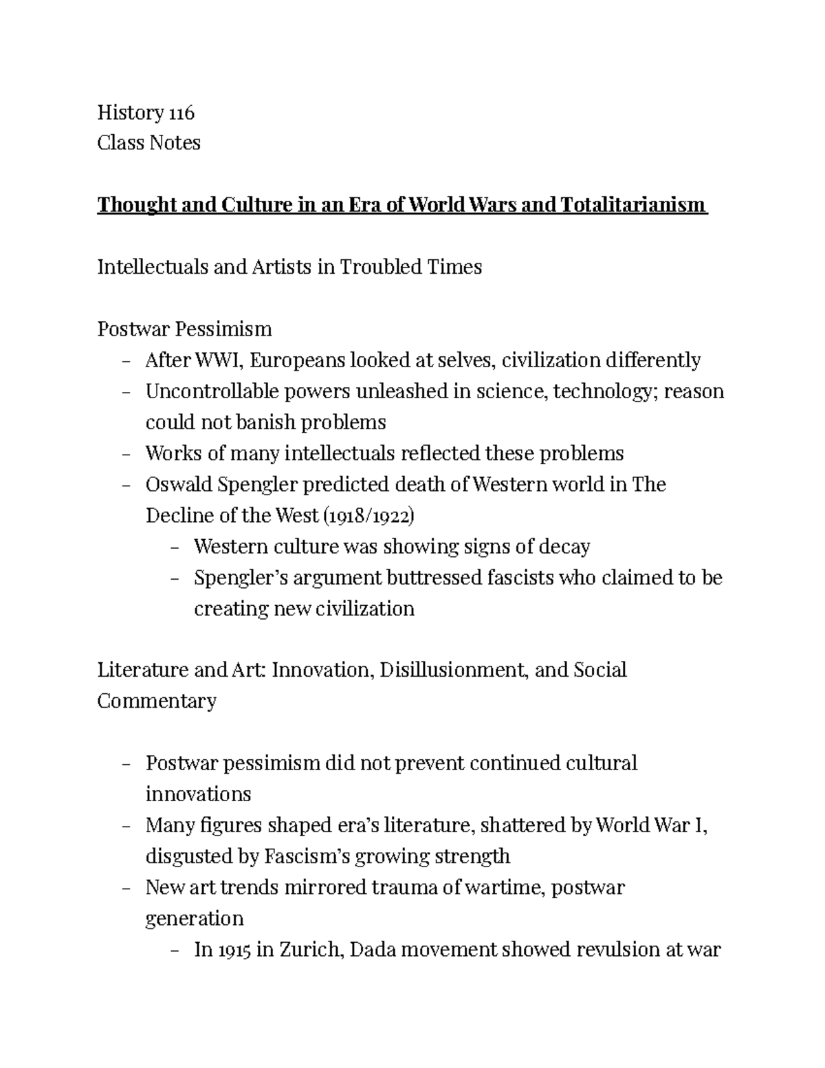 His 10 - Thought and Culture in an Era of World Wars and ...