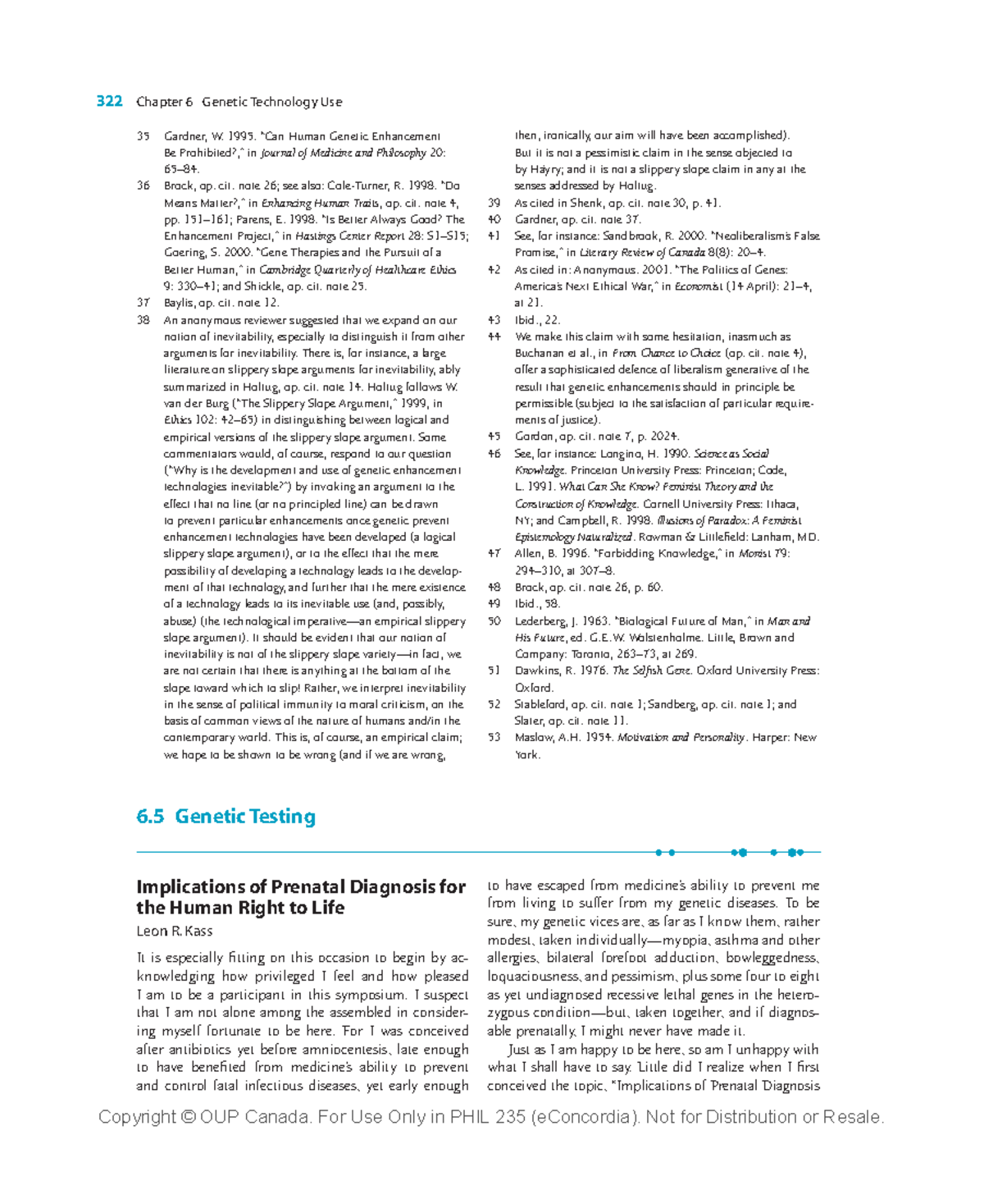 Lesson 8 LEON KASS - theo 201 - 322 Chapter 6 Genetic Technology Use 35 ...