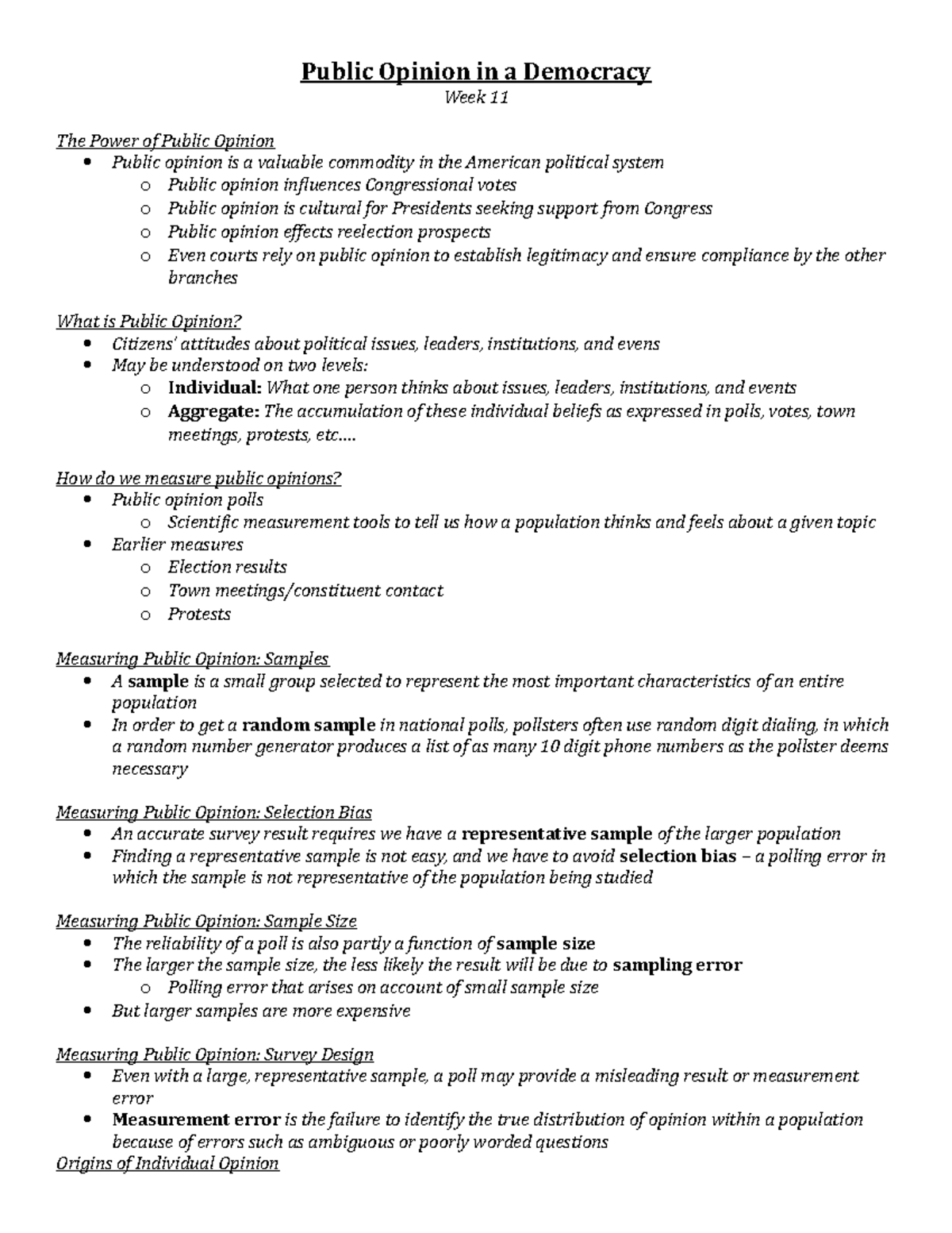 Public Opinion in a Democracy - ... How do we measure public opinions ...