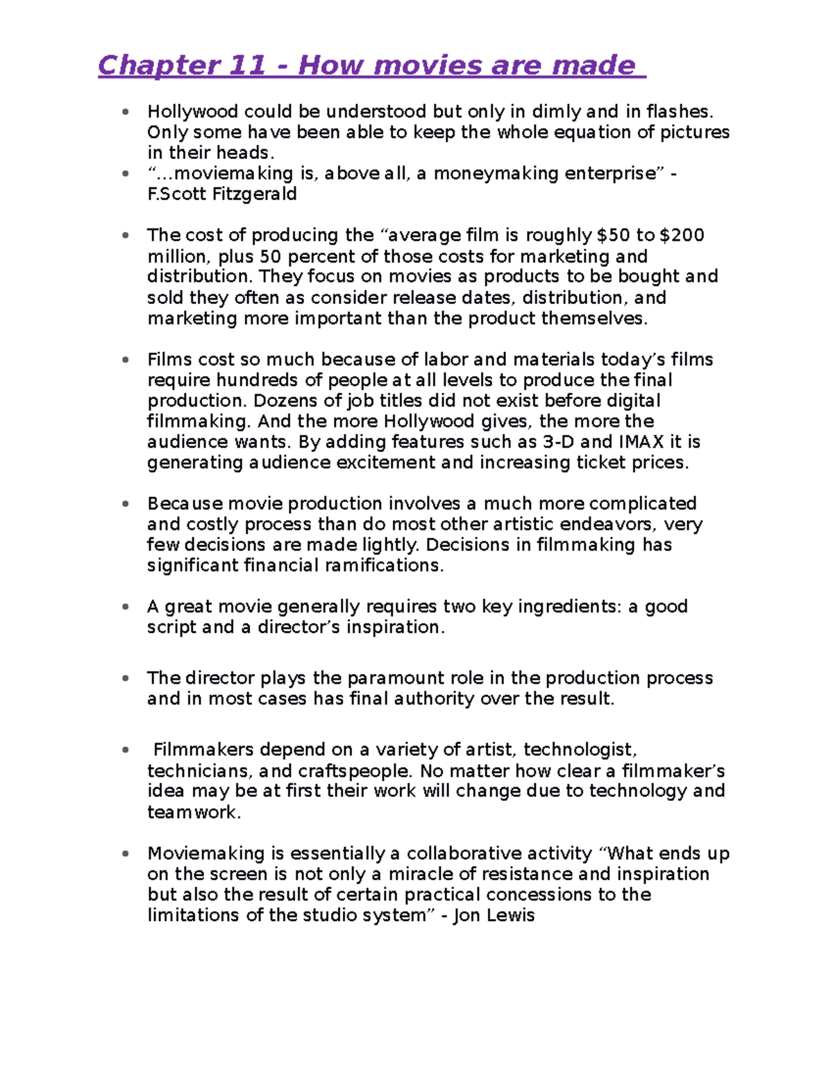 Chapter 11 - Film studies - Chapter 11 - How movies are made Hollywood ...